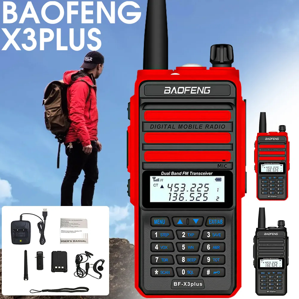 BF X3 Plus High Power Walkie Talkie Long Range Tri-band Ham CB Radio Portable Hf Transceiver ...